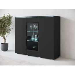 Highboard Inosign, B:120cm H:103,3cm T:39,5cm, schwarz, Wohnzimmer, Sideboards, "Vera", Highboard mit 4 T&uuml;ren, 9 F&auml;chern, verglasten T&uuml;ren