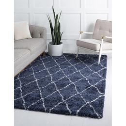 Hochflor-Teppich, B:152cm H:51mm L:244cm, blau, MyFlair MÖBEL & ACCESSOIRES, Polypropylen (PP), Teppiche, "Temara Shag, LAGERRÄUMUNG", gewebt, Rauten