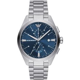 Emporio Armani Herren Chronograph, silber, Armbanduhren, Quarzuhr, Armbanduhr, Herrenuhr, Stoppfunktion, Edelstahlarmband