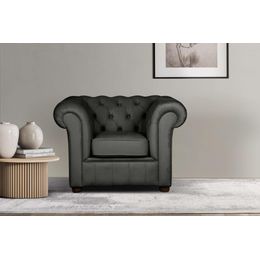 Sessel Home Affaire, B:105cm H:74cm T:89cm, grau, 100% Polyester, Sessel, "CHARENTE, Chesterfield, Wellenfederung, Maße B/T/H: 105/89/74 cm", mit