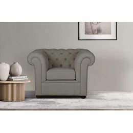 Sessel Home Affaire, B:105cm H:74cm T:89cm, grau, 100% Polyester, Sessel, "CHARENTE, Chesterfield, Wellenfederung, Maße B/T/H: 105/89/74 cm", mit
