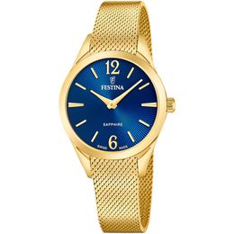 Festina Damen Quarzuhr "Grace"goldfarben, blau, Armbanduhren, Armbanduhr, Damenuhr, Swiss Made, Edelstahlarmband, Saphirglas
