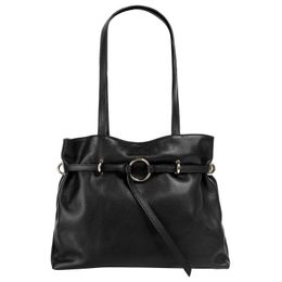 Samantha Look Damen Henkeltasche, schwarz, Leder, leicht glänzend, unifarben, Taschen, echt Leder, Made in Italy