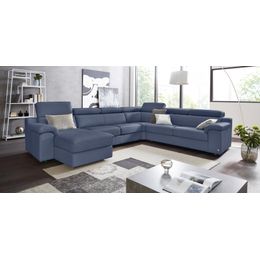 Wohnlandschaft Calia italia, B:360cm H:98cm T:286cm, blau, Sofas, "CS_Mambo, U-Form, Familiensofa, bequem und zeitlos", in Leder, inklusive