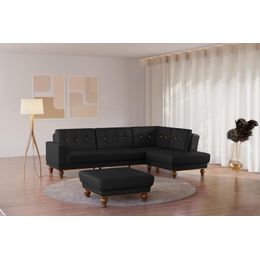 Sit & More Ecksofa SIT & MORE, B:298cm H:90cm T:198cm, schwarz, 100% Polyuretan, Wohnzimmer, Sofas, "Orient 5 L-Form", mit Strass-Stein, wahlweise mit