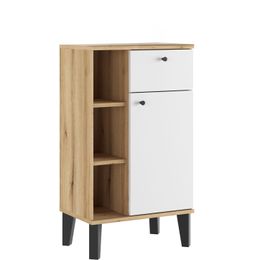 Midischrank Inosign "Oslo, Badschrank mit Knopfgriff, Schrank im skandinavischen Design", eiche evoke, weiß, B:51cm H:90cm T:33cm, FSC-zertifizierter Holzwerkstoff, Schränke, in der Türfarbe Weiß oder Grau verfügbar, ausreichend Stauraum