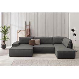 Wohnlandschaft Home Affaire, B:329cm H:85cm T:195cm, grau, 100% Polyester, Sofas, "SHERWOOD 329 cm, U-Form, Schlafsofa", Schlaffunktion m. Bettkasten