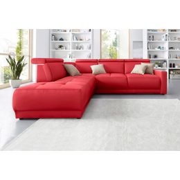 Ecksofa DOMO collection, B:266cm H:84cm T:99cm, rot, Kunstleder SOFTLUX;Struktur fein (100% Polyester);Zierkissen: Microfaser PRIMABELLE (100%
