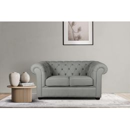2-Sitzer Home Affaire, B:147cm H:74cm T:89cm, grau, 100% Polyester, Sofas, "CHARENTE, Chesterfield-Sofa, Wellenfederung, Maße: B/T/H: 147/89/74 cm",