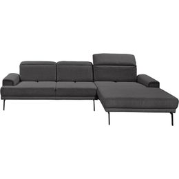 Ecksofa Musterring, B:288cm H:79cm T:220cm, grau, 100% Polyester, Wohnzimmer, Sofas, "MR 4580", mit Kopf- und Sitztiefenverstellung, Metallfuß chrom,