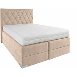 Boxspringbett, B:150cm L:212cm, beige, Westfalia Schlafkomfort, Bezug der Obermatratze: 100% Polyester, Bezug abnehm- und waschbar bis 60C;Unterbox