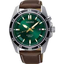 Seiko Herren Kineticuhr, braun, Armbanduhren, Armbanduhr, Herrenuhr, Datum, Lederarmband