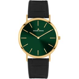 Jacques Lemans Damen Quarzuhr "Nizza", schwarz, Armbanduhren, Armbanduhr, Damenuhr, Lederarmband, Glas mit Saphirbeschichtung