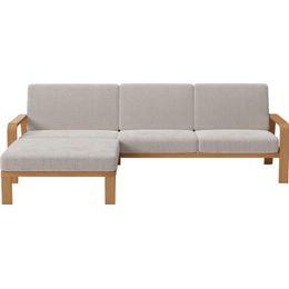 Sit & More Ecksofa SIT & MORE, B:264cm H:91cm T:178cm, beige, 100% Polyester, Wohnzimmer, Sofas, "Kolding L-Form", Armlehnen aus eichefarbigem Buchenholz,