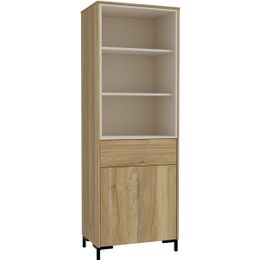 Standregal FORTE, B:63,4cm H:180,7cm T:41,5cm, beige, Spanplatte, Wohnzimmer, Regale, "Galactique", Regal, Push-to-Open, Stauraum, grifflos