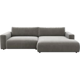 Ecksofa Musterring, B:296cm H:81cm T:190cm, silber, Flachgewebe VALMONT (60% Baumwolle/40% Leinen);Leder PURO, pigmentiertes Leder;Microfaser CRONA