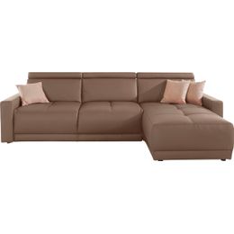 Ecksofa DOMO collection, B:262cm H:84cm T:167cm, braun, Kunstleder SOFTLUX;Struktur fein (100% Polyester);Zierkissen: Microfaser PRIMABELLE (100%