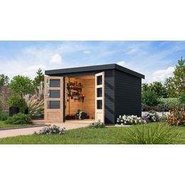 Gartenhaus Karibu, grau, Massivholz, Stahl, Gartenh&auml;user, "Jupiter 5 C", in verschiedenen Farben
