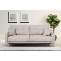 3-Sitzer Home Affaire, B:215cm H:89cm T:100cm, beige, 100% Polyester, Sofas, "TRIPLO optionale Schlafsofa mit Bettkasten, Maße B/T/H: 215/100/89 cm",