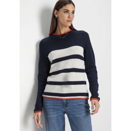 HECHTER PARIS Damen Streifenpullover, blau, Gr. 36, gestreift, Strick, Obermaterial: 50% Baumwolle, 50% Polyacryl, Pullover, mit Kontrastkante
