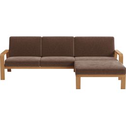Sit & More Ecksofa SIT & MORE, B:264cm H:91cm T:178cm, braun, 100% Polyester, Wohnzimmer, Sofas, "Kolding L-Form", Armlehnen aus eichefarbigem Buchenholz,