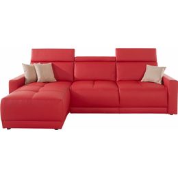 Ecksofa DOMO collection, B:262cm H:84cm T:167cm, rot, Kunstleder SOFTLUX;Struktur fein (100% Polyester);Zierkissen: Microfaser PRIMABELLE (100%