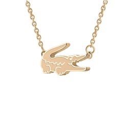 Lacoste Damen Kette mit Anhänger "Schmuck Edelstahl Halsschmuck Halskette Ankerkette CROCODILE", Edelstahl, L: 46, rosa, Edelstahl, Halsketten