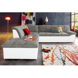 Ecksofa DOMO collection, B:271cm H:76cm T:232cm, grau, Kunstleder SOFTLUX / Struktur (90% Polyester, 10% Polyacryl);Luxus-Microfaser (100% Polyester)