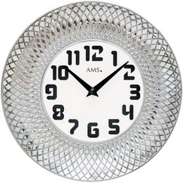 AMS Wanduhr "W9614", Ø 27cm, silber, Wanduhren, Quarzuhr,Keramik,Wohnzimmer,Esszimmer,Küche,Arbeitszimmer,Büro,Flur