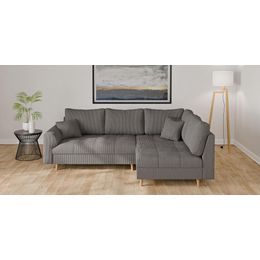 Ecksofa Home Affaire, B:231cm H:81cm T:161cm, grau, 100% Polyester, Wohnzimmer, Sofas, "CHARRE L-Form mit Ottomane, Maße B/T/H: 231/161/81 cm", feine
