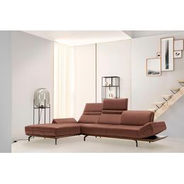 Ecksofa, B:313cm H:117cm T:212cm, braun, CREATION BY ROLF BENZ, Flachgewebe DONNA (76% Polyester 24% Polyacryl);Leder OSKAR - echtes Leder,