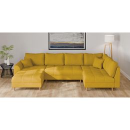 Wohnlandschaft Home Affaire, B:310cm H:81cm T:161cm, gold, 92% Polyester, 8% Nylon, Sofas, "CHARRE U-Form mit Ottomane, Maße B/T/H: 310/161/81 cm",