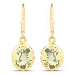 VIRA JEWELS Damen Paar Ohrhänger "925-Sterling Silber vergoldet Glänzend Lemon Quarz grün", one-size, 4,6, Silber 925 (Sterlingsilber), gelb, Silber