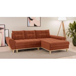 Ecksofa Home Affaire, B:268cm H:86cm T:175cm, orange, 100% Polyester, Wohnzimmer, Sofas, "Ahrdorf mit Bettfunktion und Bettkasten, Maße: B/H/T