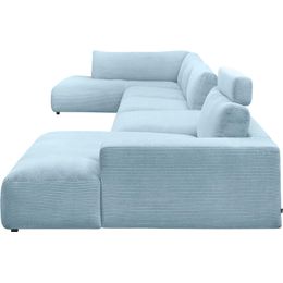 Wohnlandschaft Musterring, B:504cm H:81cm T:204cm, blau, Sofas, "Lucia U-Form", Cord-Bezug, inklusive Kopfstütze, Gesamtbreite 524 cm