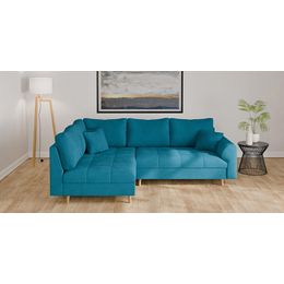 Ecksofa Home Affaire, B:231cm H:81cm T:161cm, blau, 92% Polyester, 8% Nylon, Wohnzimmer, Sofas, "CHARRE L-Form mit Ottomane, Maße B/T/H: 231/161/81