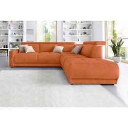 Ecksofa DOMO collection, B:266cm H:84cm T:99cm, orange, Kunstleder SOFTLUX;Struktur fein (100% Polyester);Zierkissen: Microfaser PRIMABELLE (100%