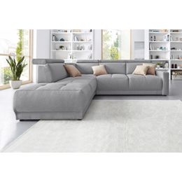Ecksofa DOMO collection, B:266cm H:84cm T:99cm, grau, Kunstleder SOFTLUX;Struktur fein (100% Polyester);Zierkissen: Microfaser PRIMABELLE (100%