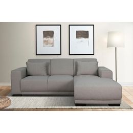 Ecksofa Home Affaire, B:234cm H:85cm T:162cm, grau, 100% Polyester, Wohnzimmer, Sofas, "BORNHOLM L-Form mit Recamiere, Maße B/T/H: 234/162/85 cm",