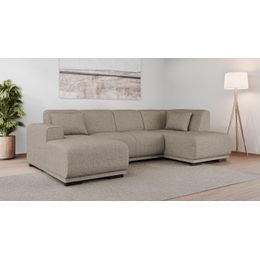Wohnlandschaft Home Affaire, B:300cm H:85cm T:162cm, grau, 100% Polyester, Sofas, "BORNHOLM U-Form mit Recamiere rechts/links, B/T/H: 300/162/85 cm",