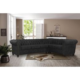 Chesterfield-Sofa Home Affaire, B:264cm H:72cm T:210cm, grau, Luxus-Microfaser Lederoptik (100% Polyester);Kunstleder, Sofas, "Rysum L-Form",