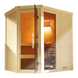 Weka Sauna "Massivholzsauna CUBILIS ECK 1", Saunaofen, externe Steuerung, 4,5 kW, beige, Saunen, Blockbohlen im WekaLine-Profil, Fensterelement,