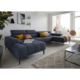 Wohnlandschaft DOMO collection, B:376cm H:79cm T:175cm, blau, Sofas, "Cunelli tolle Sitznähte als Designelement, fester Sitzkomfort, U-Form",
