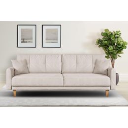 3-Sitzer Home Affaire, B:215cm H:89cm T:100cm, beige, 88% Polyester, 9% Rayon, 3% Nylon, Sofas, "TRIPLO optionale Schlafsofa mit Bettkasten, Maße