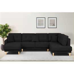 Wohnlandschaft Home Affaire, B:310cm H:90cm T:192cm, grau, 92% Polyester, 8% Nylon, Sofas, "TRIPLO U-Form wahlweise mit Schlaffunktion, B/T/H: