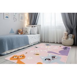 Kinderteppich Obsession, B:115cm H:8mm L:160cm, rosa, Polyester, Teppiche, "Magic Kids ML 104", niedliches Katzen Motiv, waschbar, Kinderzimmer