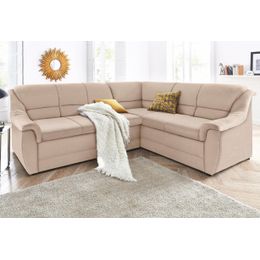 Ecksofa DOMO collection, B:251cm H:88cm T:193cm, beige, Struktur grob (85% Polyester, 15% Polyacryl );Struktur (100% Polyester);Microfaser PRIMABELLE