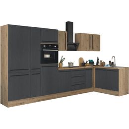 Winkelk&uuml;che KOCHSTATION, B:360cm H:211cm T:60cm, schwarz, Komplettk&uuml;chen-Sets, "Florida, Stellbreite 360x165 cm", wahlweise mit E-Ger&auml;ten, mit