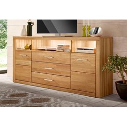 Sideboard Home Affaire, B:180cm H:80cm T:35cm, braun, Holz teilmassiv, Wohnzimmer, Sideboards, "Ribe,180cm breit, Fronten Massivholz,7 Fächer", Holz