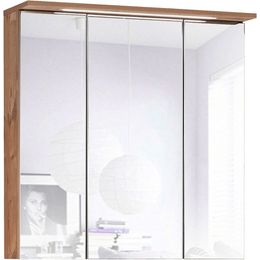 Spiegelschrank Schildmeyer, B:70cm H:73cm T:23cm, braun, Badezimmer, Schr&auml;nke, "Profil", Breite 70 cm, 3-t&uuml;rig, LED-Beleuchtung,